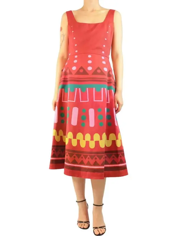 La DoubleJ Sophia Sleeveless Cotton Midi Dress - Red