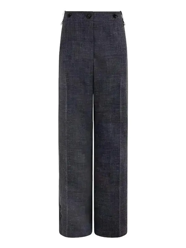 FERRAGAMO Wool And Linen Blend Trousers With Exposed Button Details - Blue