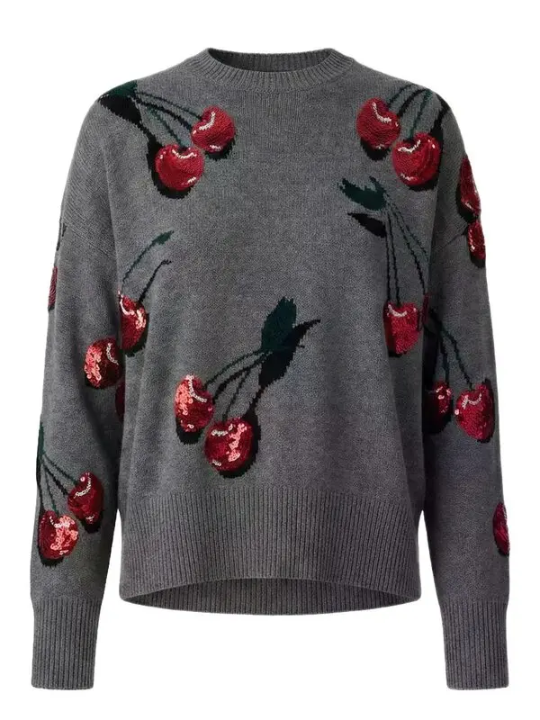 Monse Cherry Intarsia Sequin Embellishment Sweater - Grey