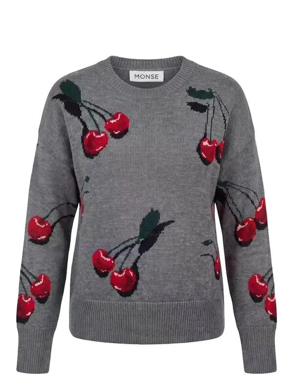 Monse Cherry Intarsia Sequin Embellishment Sweater - Grey