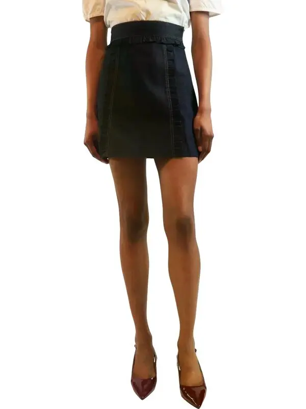Miu Miu Dark Wash Ruffle Trim Denim Skirt - Blue