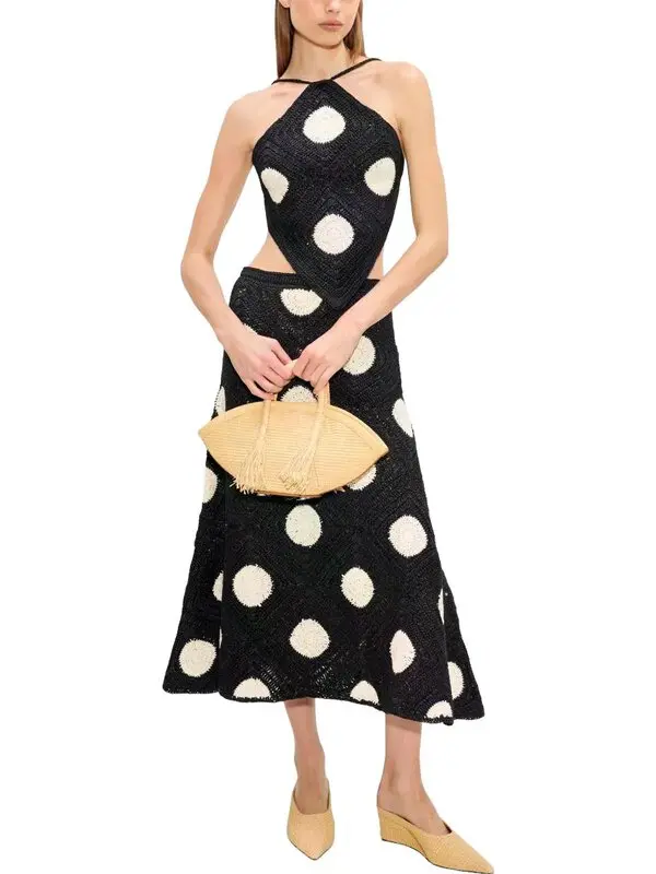 SIMONMILLER Polka-dot Crochet Halter Top - Black