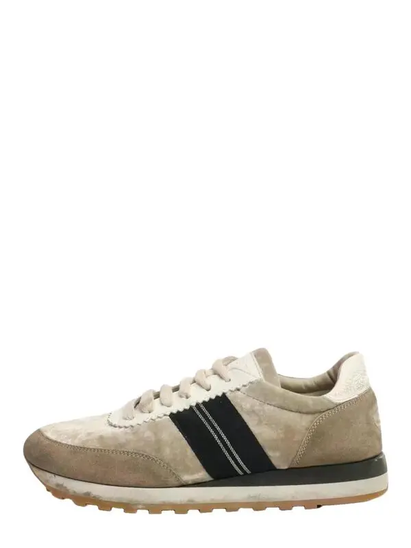 Brunello Cucinelli Suede Sneakers With Monili Chain - Neutrals