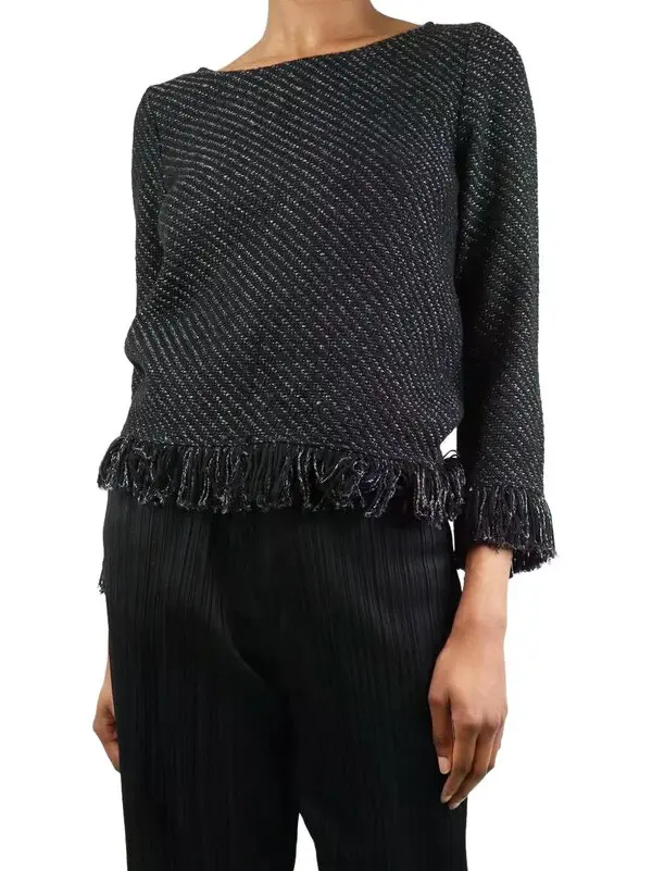 Maje Bouclé Sweater With Fringe Trim - Black