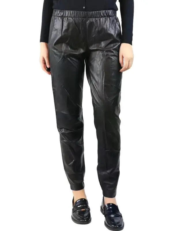 Vince Elasticated Waist Leather Trousers - Black