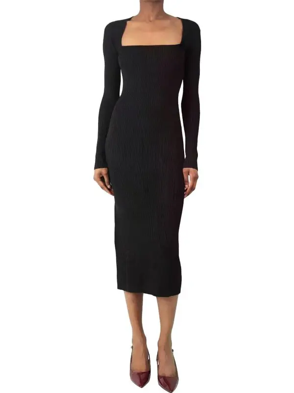 GANNI Rib-knit Midi Dress - Black