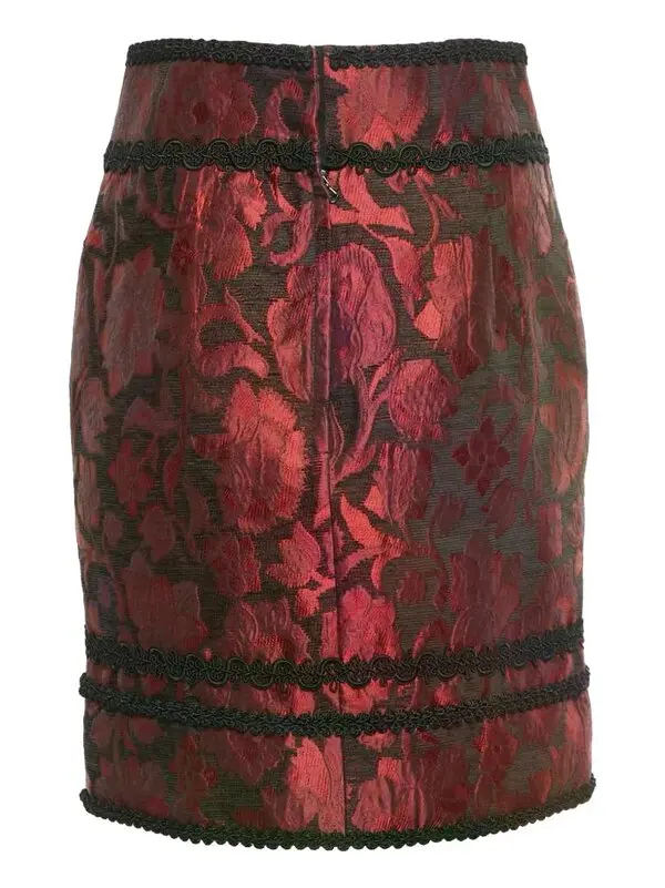 Dolce & Gabbana Floral Jacquard Lace Trim Mini Skirt - Red