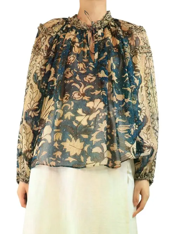 Ulla Johnson Floral-print Sheer Ruffled Blouse - Blue