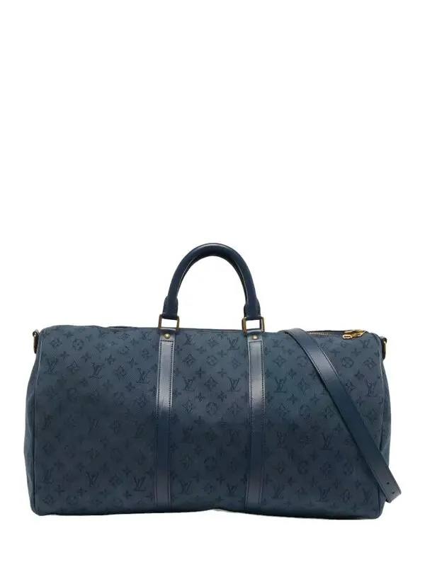 LOUIS VUITTON Keepall Bandoulière Monogram Denim Duffel Bag - Blue