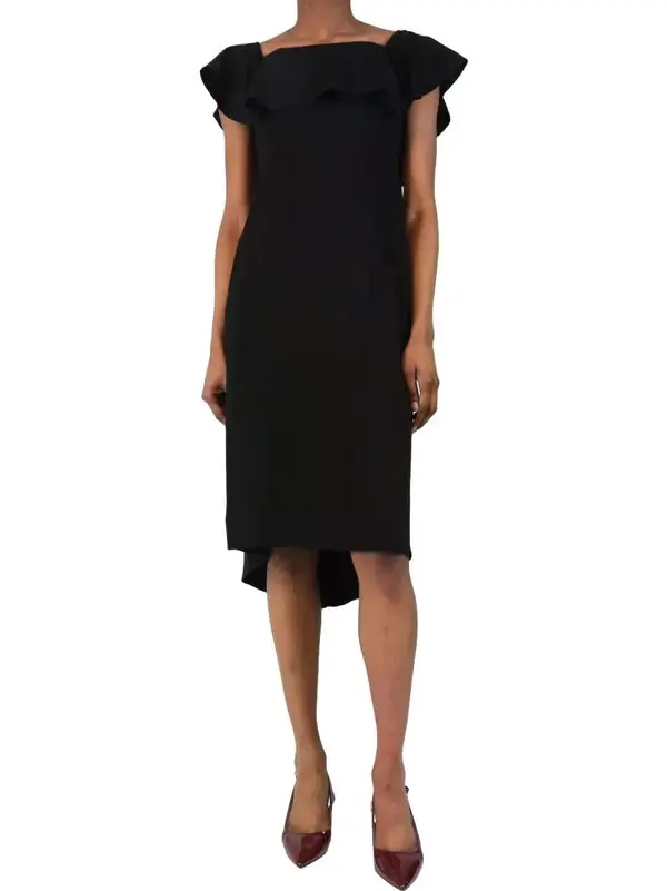 Halston Frilled Off-the-shoulder Midi Dress - Black