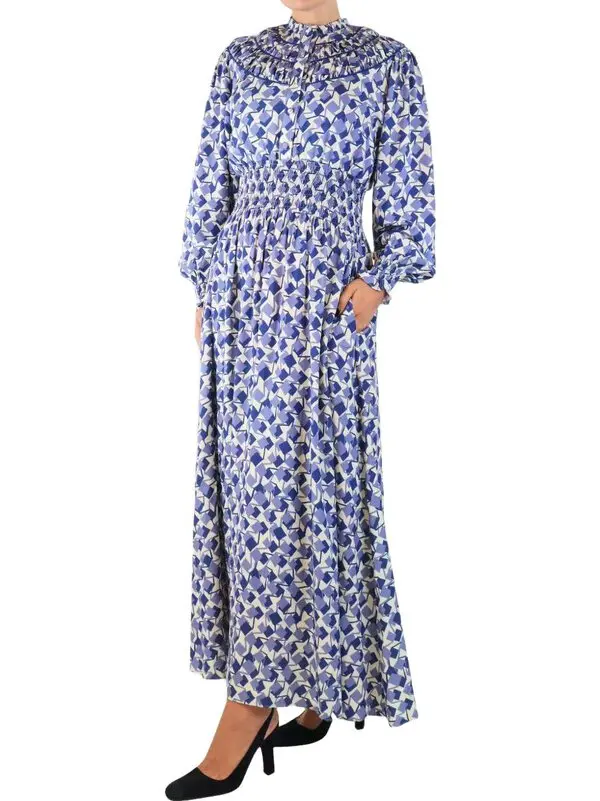 Loretta Caponi Zaira Geometric-print Maxi Dress - Blue