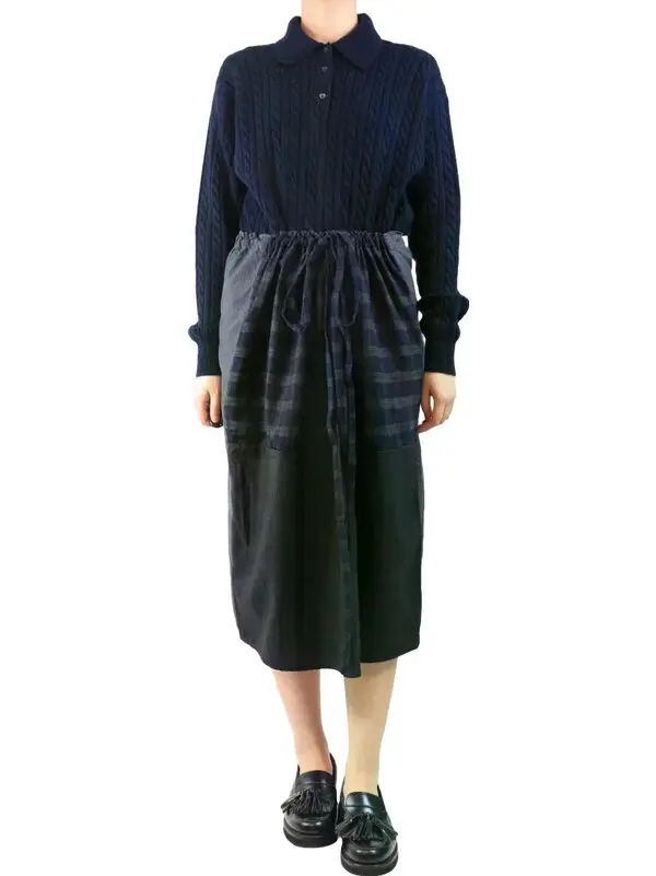 DANIELA GREGIS Drawstring Check Straight Skirt - Grey