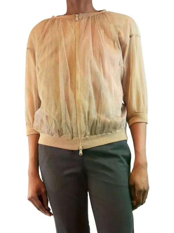 Brunello Cucinelli Zip-up Tulle Jacket - Neutrals