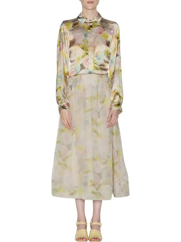LIA COHEN Floral Silk Organza Midi Skirt - Multicolor
