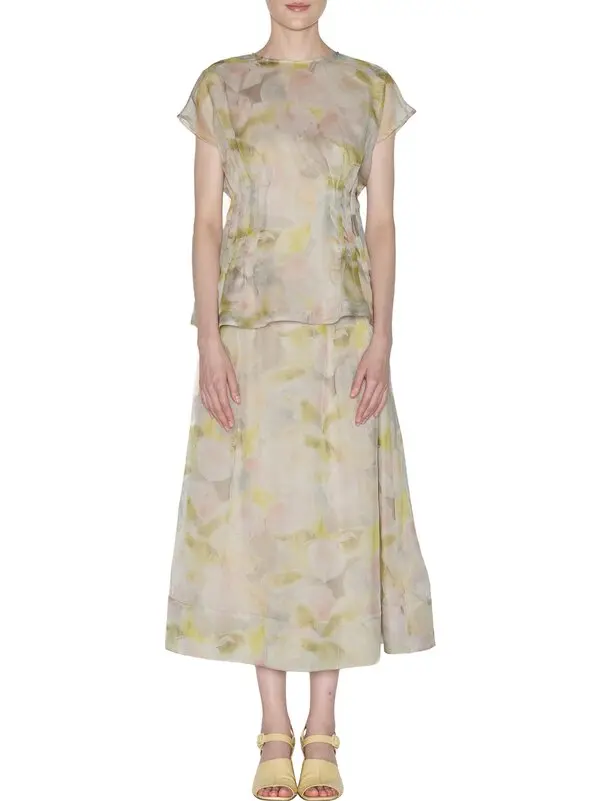 LIA COHEN Essence Floral Silk Organza Pleated Top - Multicolor