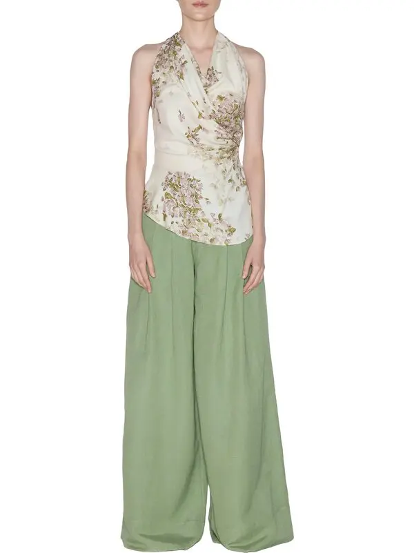 LIA COHEN Presence Floral Crepe De Chine Halter Top - Multicolor
