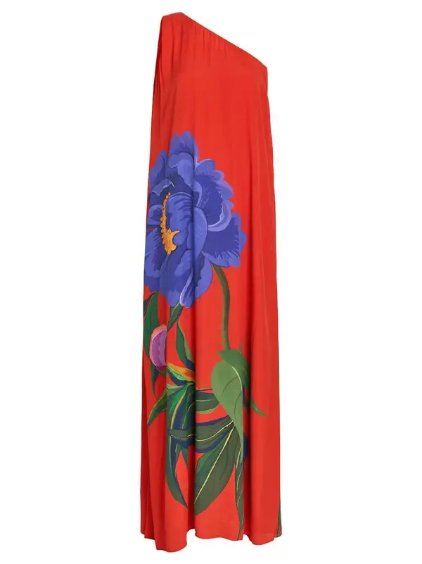 Borgo De Nor Lani Floral-print One-shoulder Crepe Maxi Dress - Red