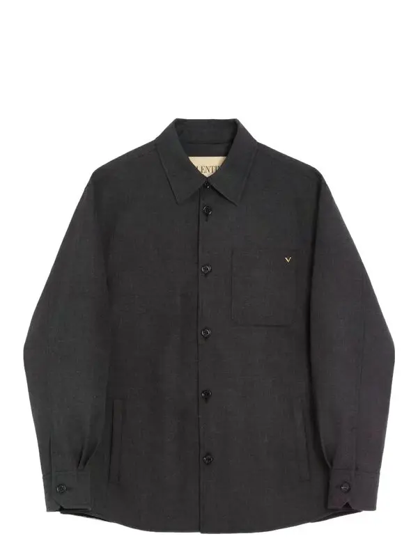 Valentino Garavani Shirt Jacket In Nylon Gabardine With Vgold - Grey