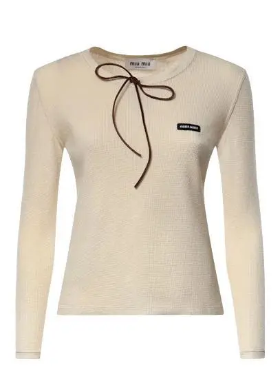 Miu Miu Cotton Bow T-shirt - Ecru