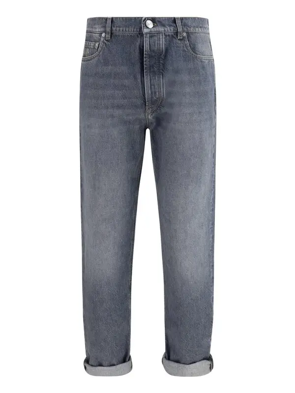 Brunello Cucinelli Straight-leg Turn-up Jeans - Grey