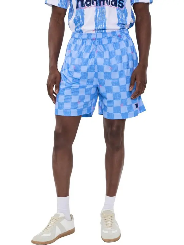 NAHMIAS Scribble Check Soccer Shorts - Blue Iris