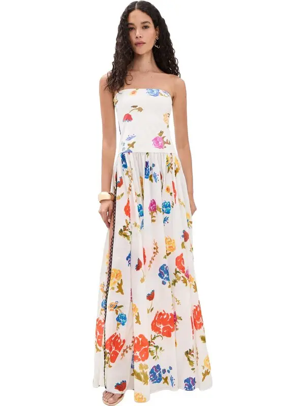 Caroline Constas Marianna Strapless Floral Print Maxi Cover-up - White Multi