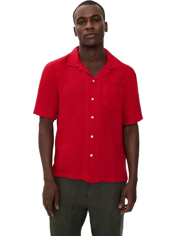 ALEX MILL Camp Shirt In Linen - Scarlet