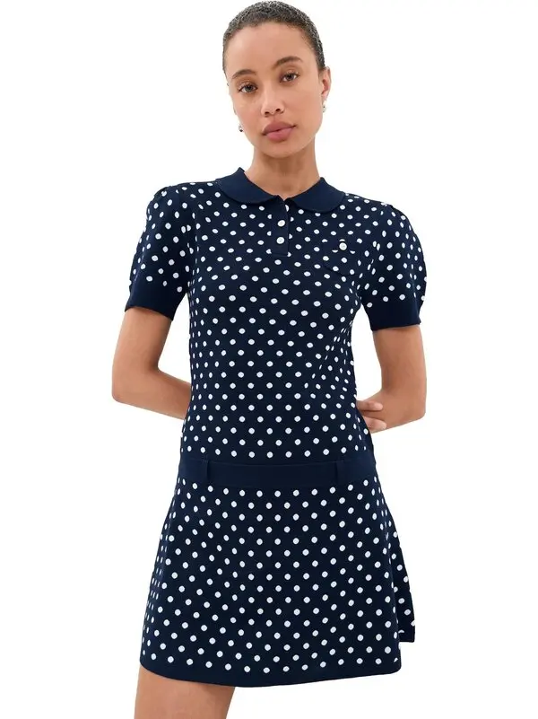 Sandy Liang Polka Dot Sweater Dress - Navy Multi