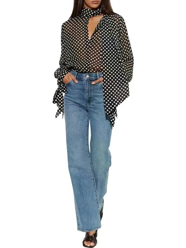 FRAME Polka-dot Tie-fastening Blouse - Black