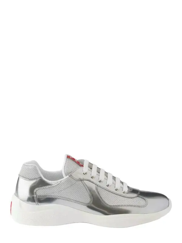 Prada America's Cup Metallic-leather And Bike Fabric Lace-up Sneakers - Silver