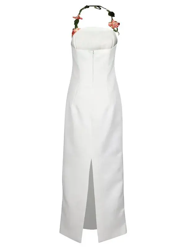 LEO LIN Ava Floral-appliqué Halterneck Maxi Dress - White