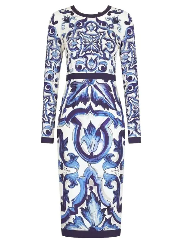 Dolce & Gabbana Majolica-print Long-sleeved Midi Dress - Blue