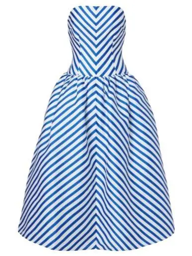 SELF-PORTRAIT Striped Taffeta Bustier Dress - Blue