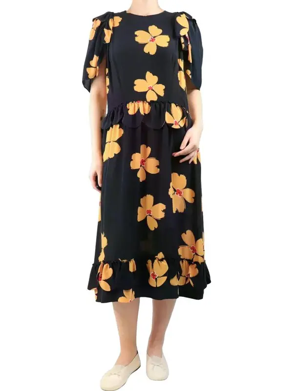 Simone Rocha Floral Print Ruffled Dress - Blue