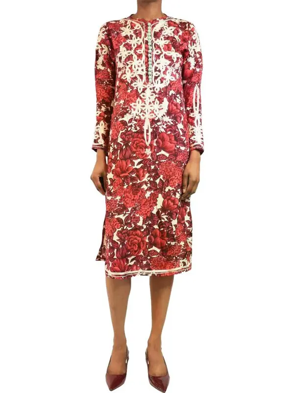 PAUL SMITH VINTAGE Embroidered Silk Midi Dress - Red