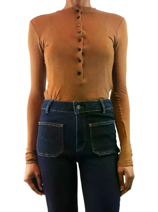 Victoria Beckham Long Sleeve Button-up Bodysuit - Blue