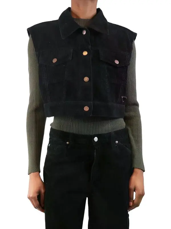 Prada Corduroy Cropped Sleeveless Jacket - Black