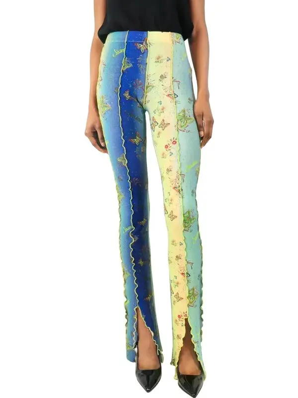 SIEDRES Butterfly Print Lettuce-trim Trousers - Blue