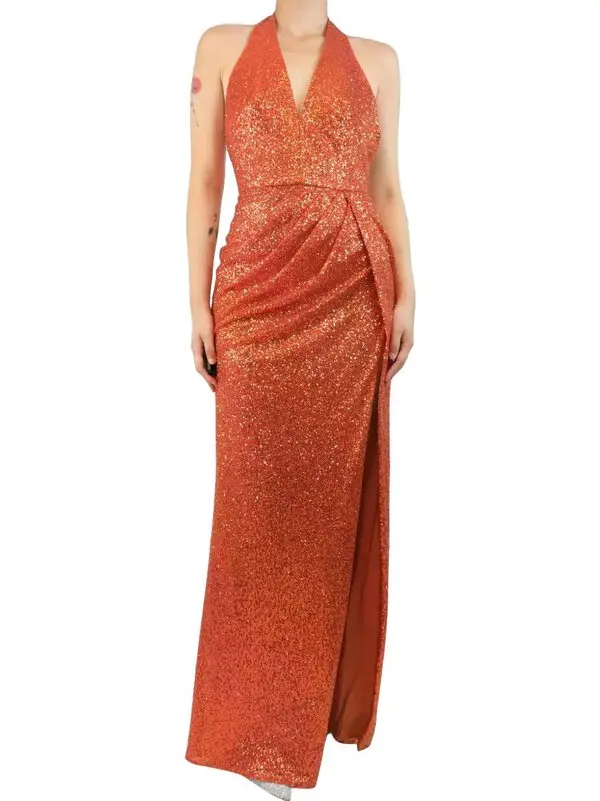 Elie Saab Embellished Halterneck Maxi Dress - Orange