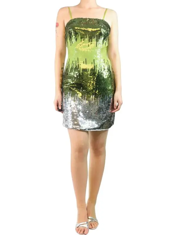 Jovani Sequin-embellished Spaghetti-strap Mini Dress - Green