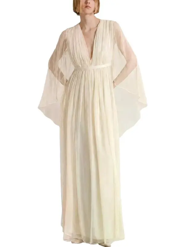 Alberta Ferretti Pleated Silk Maxi Dress - White