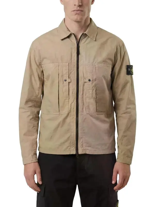 Stone Island Logo Patch Zip-up Jacket - Neutrals