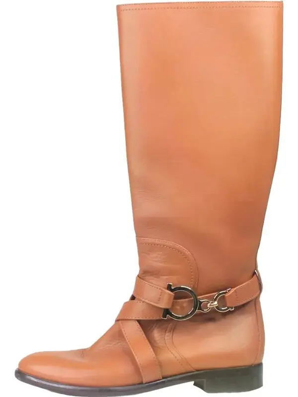 FERRAGAMO Gancini Buckle Riding Boots - Neutrals