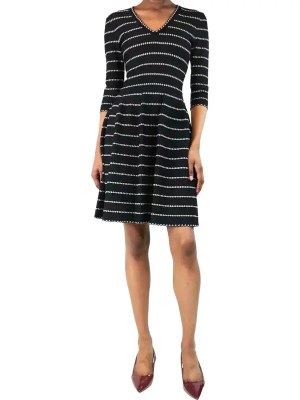 Alaïa V-neck Striped Mini Dress - Black