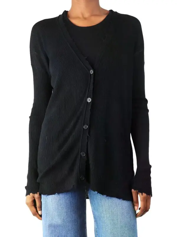 Helmut Lang Distressed Ribbed-knit Cardigan - Black