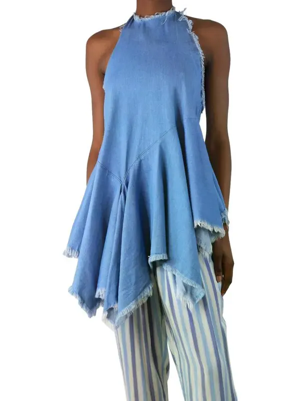 MARQUES' ALMEIDA Frayed Halterneck Top - Blue