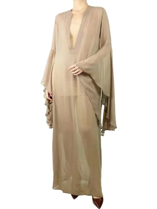 ALEXANDRA MIRO V-neck Bell-sleeve Maxi Dress - Brown