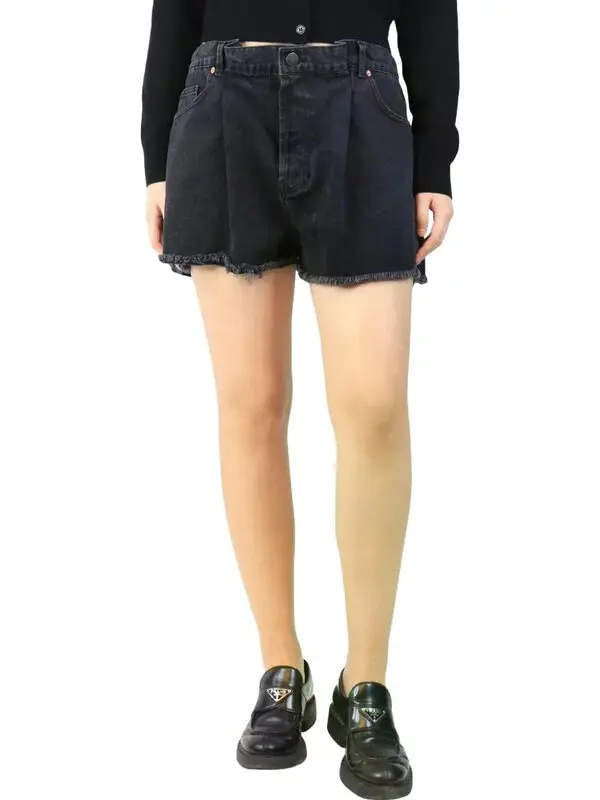 Raey Pleated Frayed-edge Denim Mini Shorts - Black