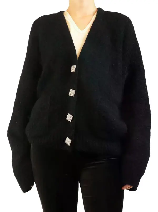 Alessandra Rich Crystal-embellished V-neck Cardigan - Black