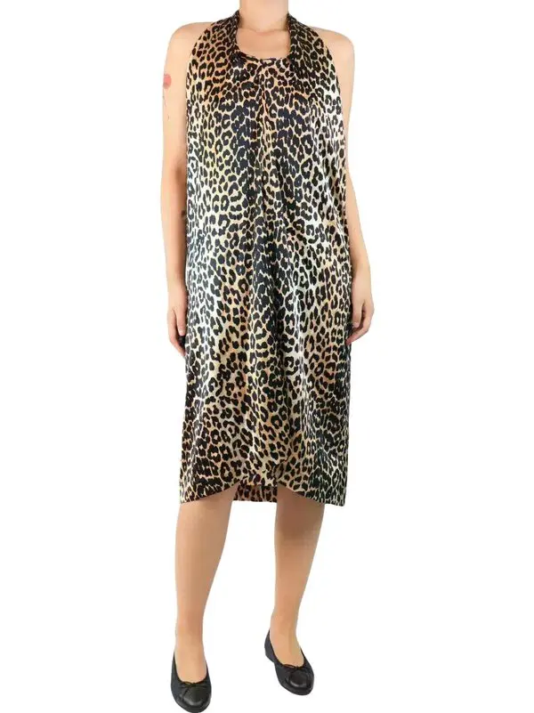 GANNI Leopard-print Halterneck Midi Dress - Neutrals
